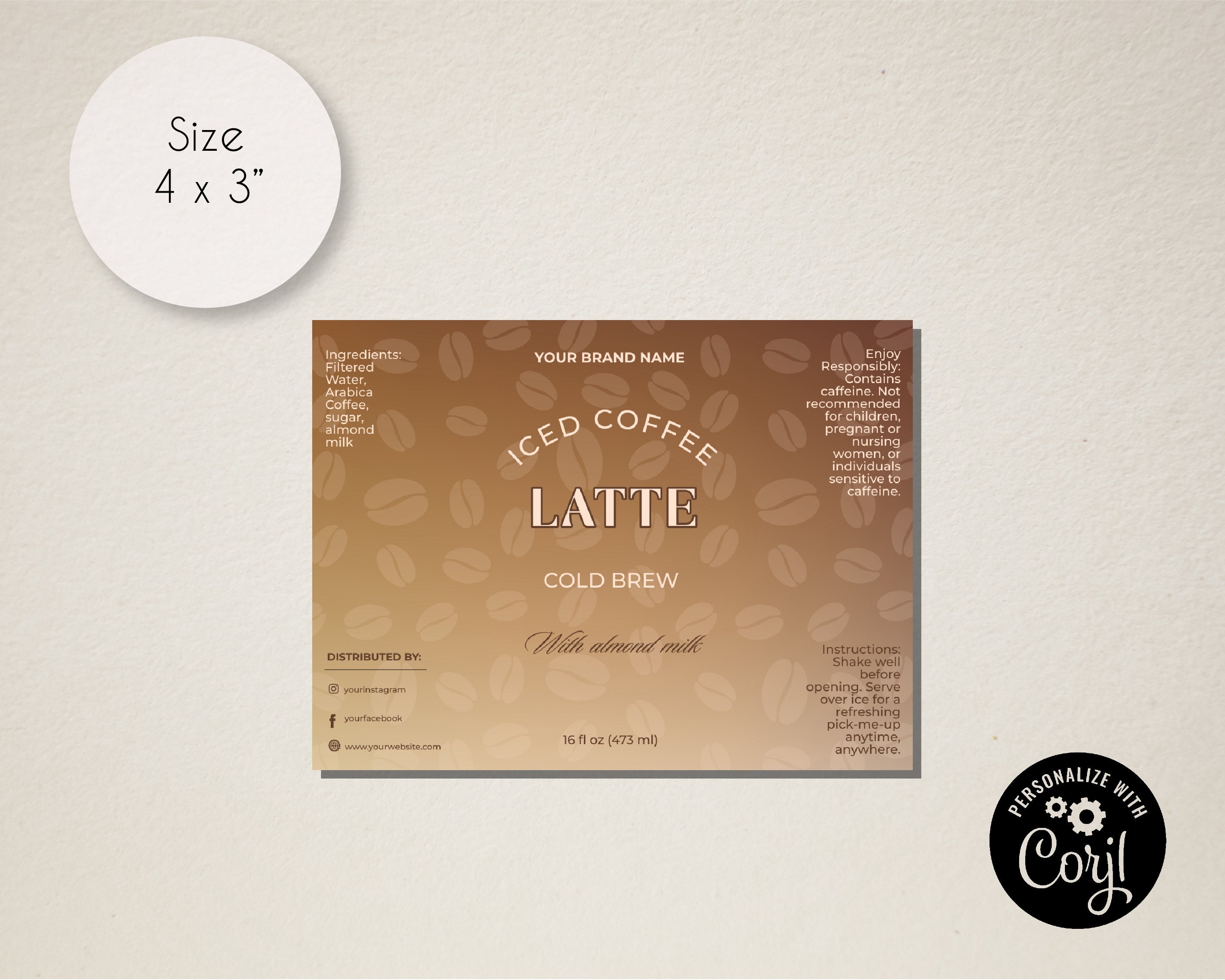 Editable Iced Coffee Bottle Label: Custom Cold Brew Sticker (digital ...