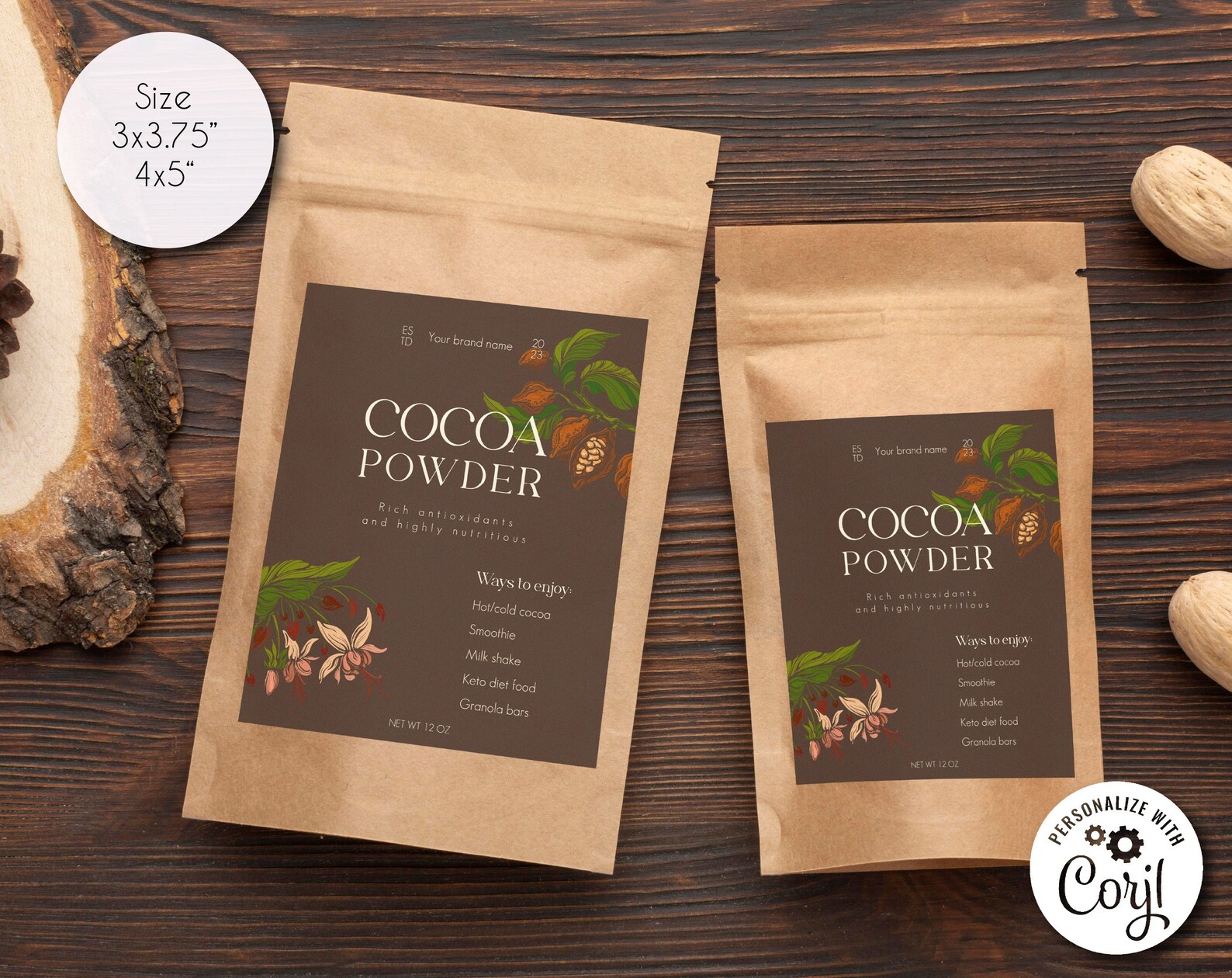 Editable Cocoa Powder Bag Label Template, Printable Cacao Powder Bag ...