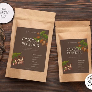 Editable Cocoa Powder Bag Label Template, Printable Cacao Powder Bag ...