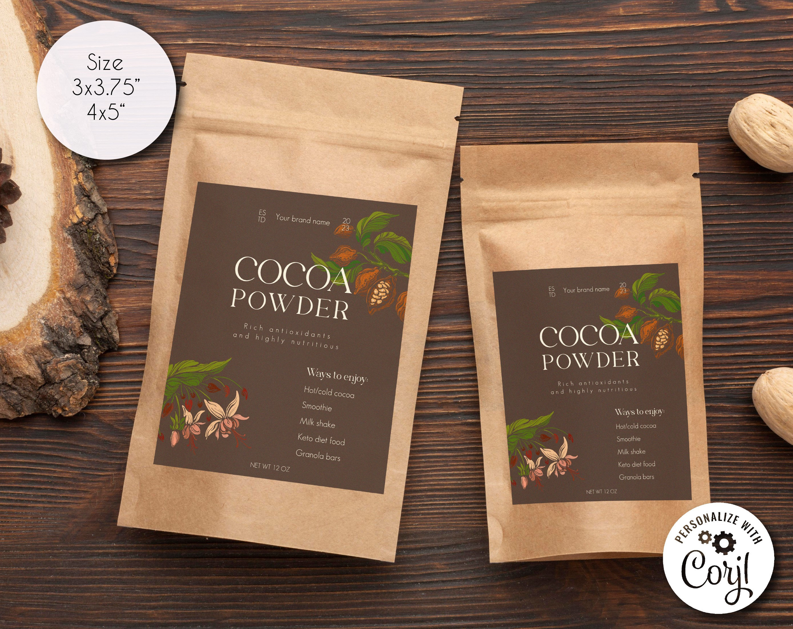 Editable Cocoa Powder Bag Label Template (instant Download) - Etsy