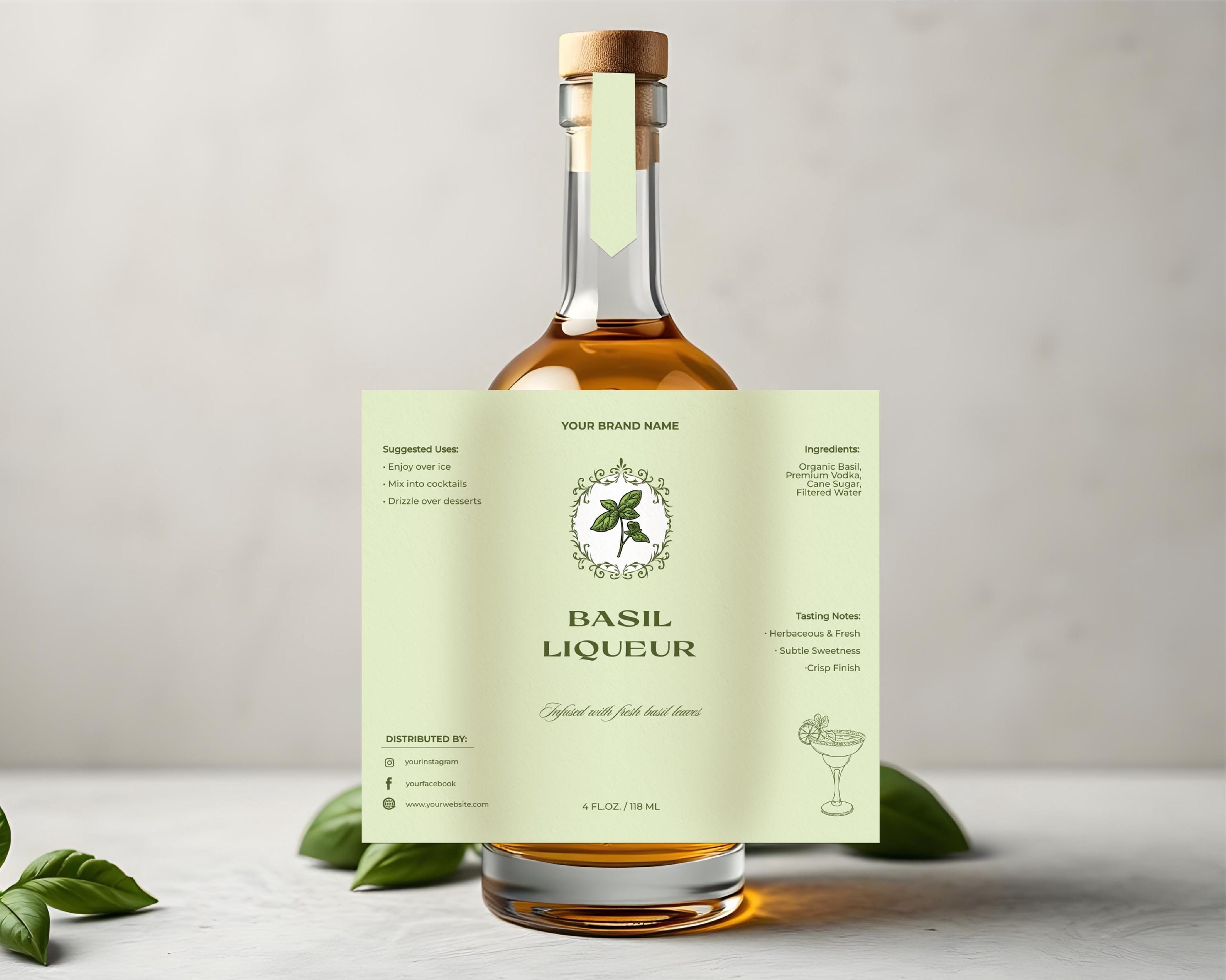 Editable Luxury Basil Liqueur Bottle Label Template, Printable Homemade ...