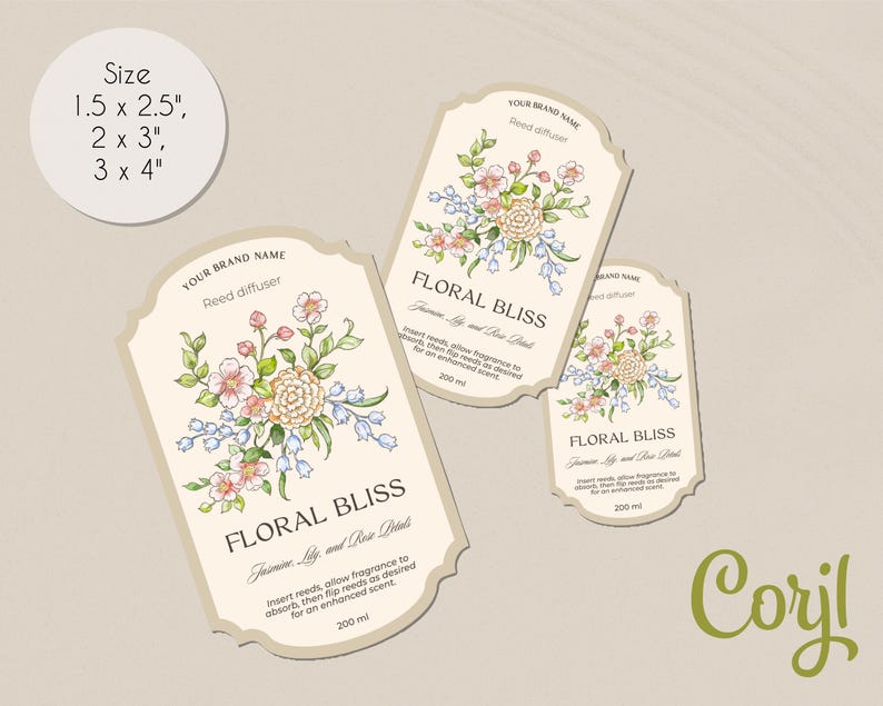 Editable Floral Reed Diffuser Label Template, Printable Dainty Flowers ...