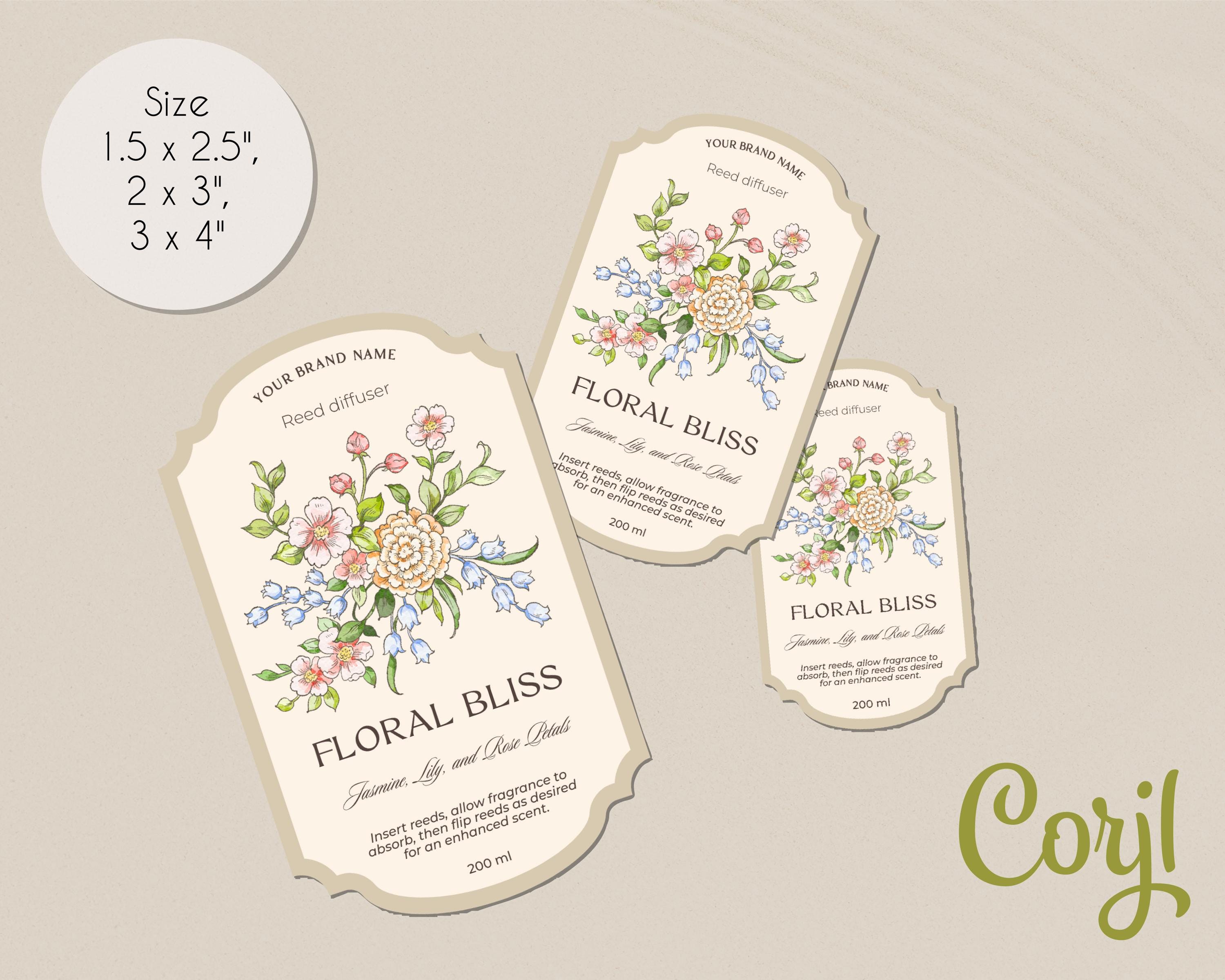 Editable Floral Reed Diffuser Label Template, Printable Dainty Flowers ...