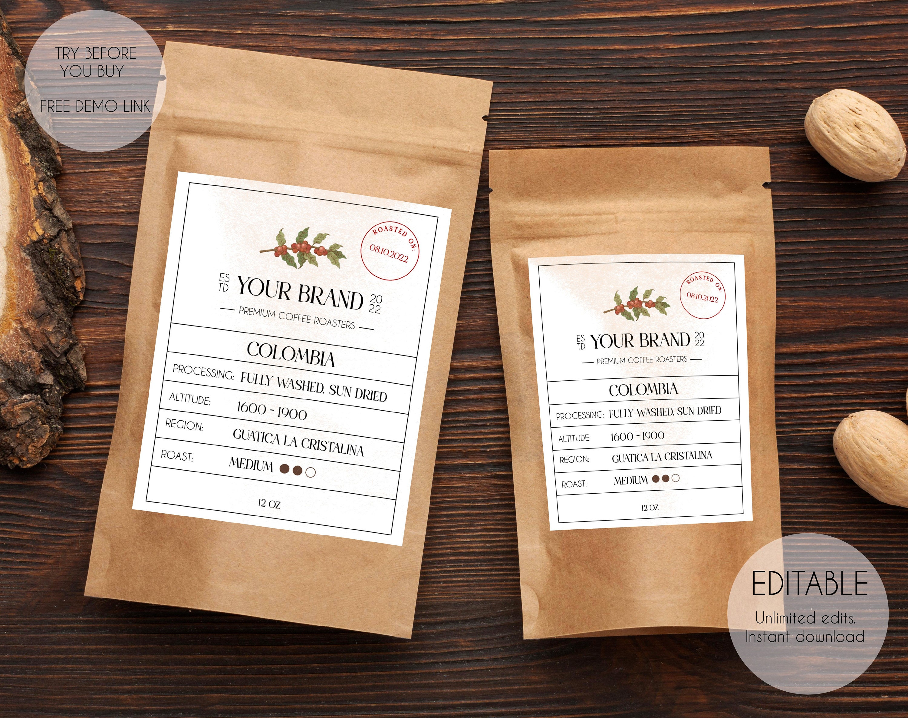 Printable Coffee Bag Label Template Editable Coffee Bag Label - Etsy ...