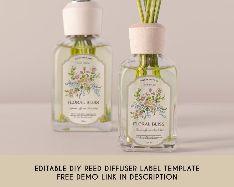 Editable Floral Reed Diffuser Label Template, Printable Dainty Flowers ...
