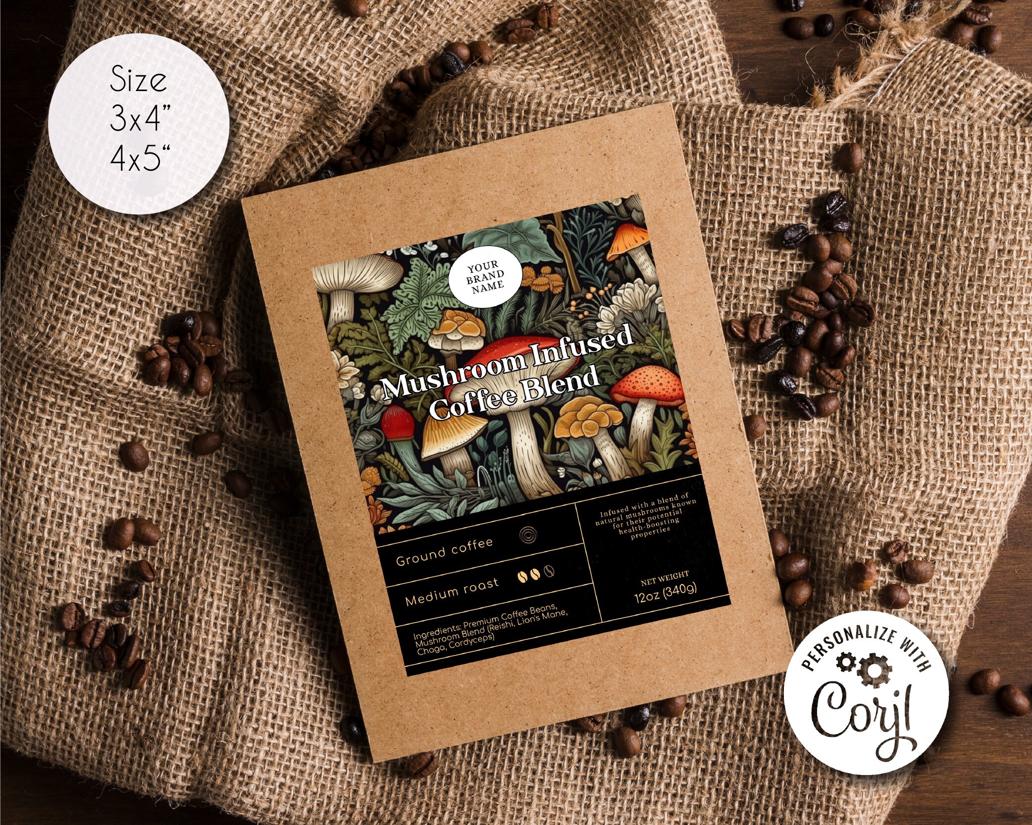 Editable Mushroom Blend Coffee Bag Label Template Printable - Etsy