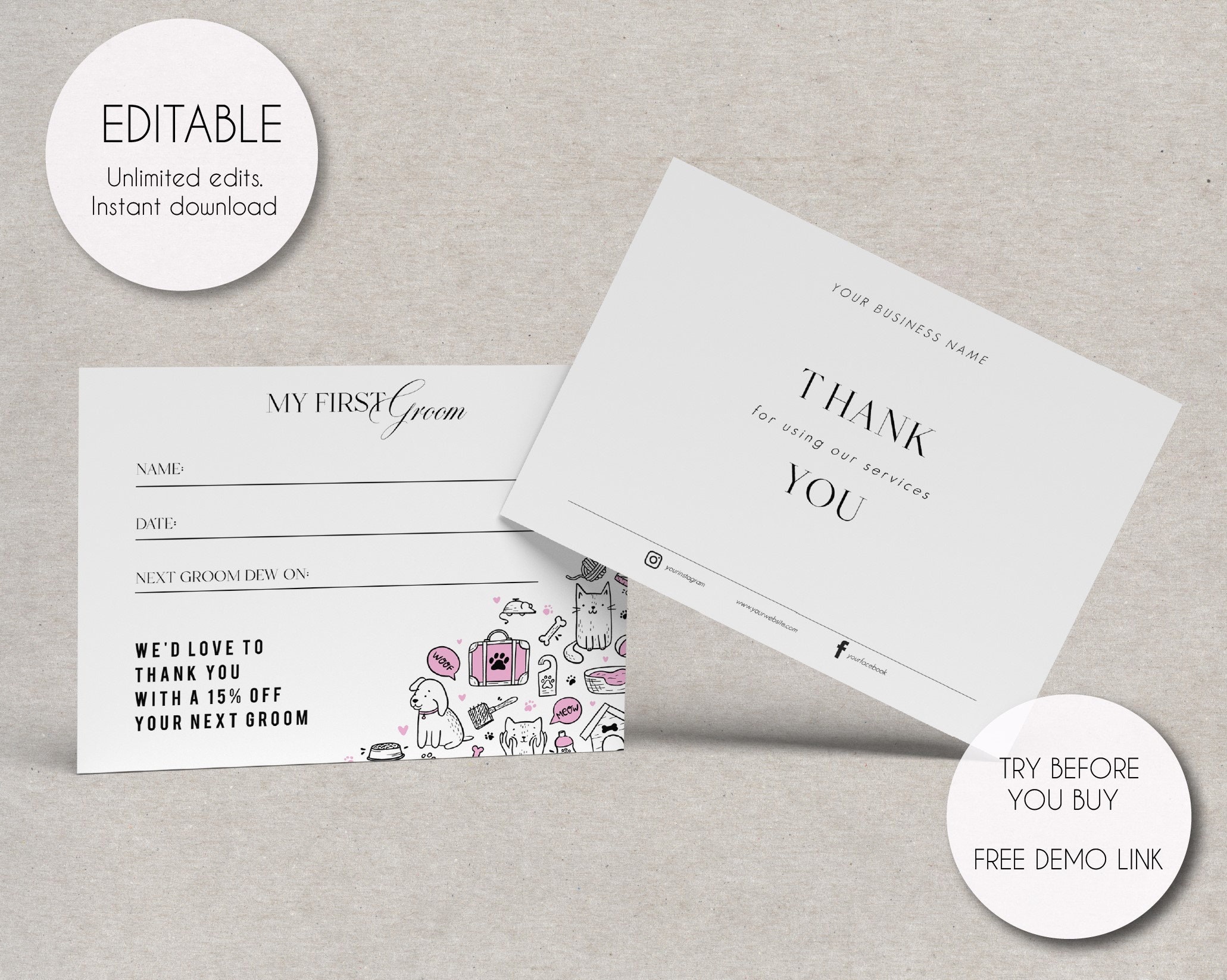 Editable My First Groom Certificate Template, Minimalist Pet Groomer ...