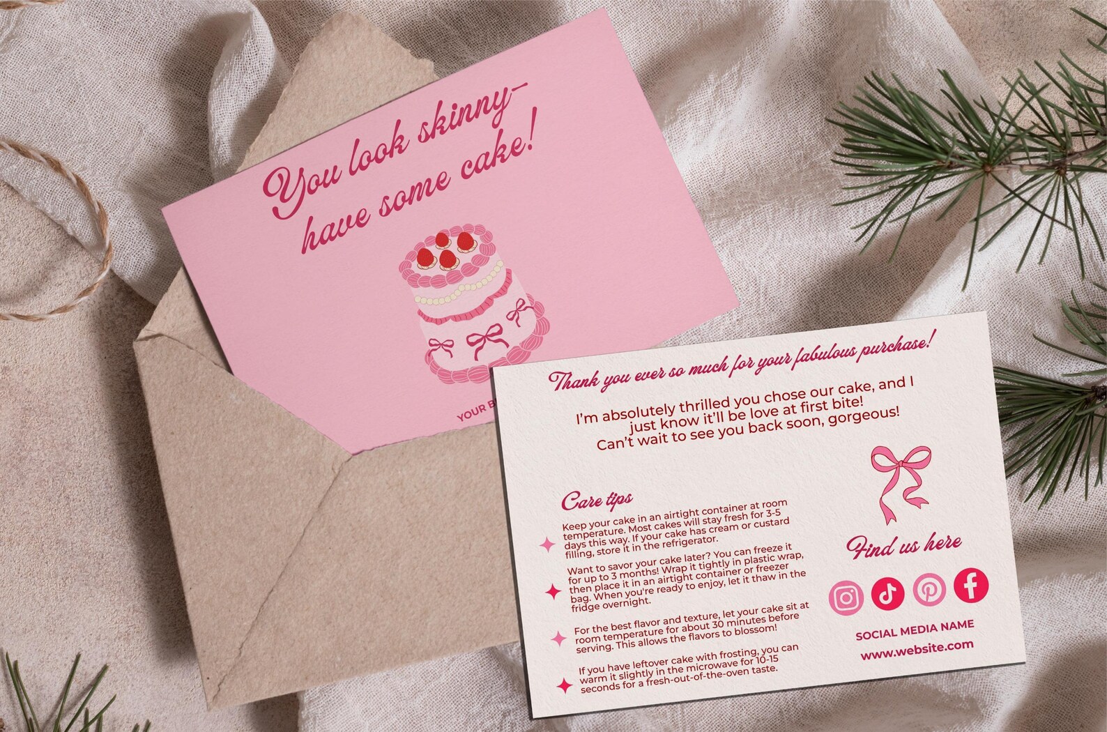 Editable Playful Cake Care Card Instructions Card Template, Printable ...
