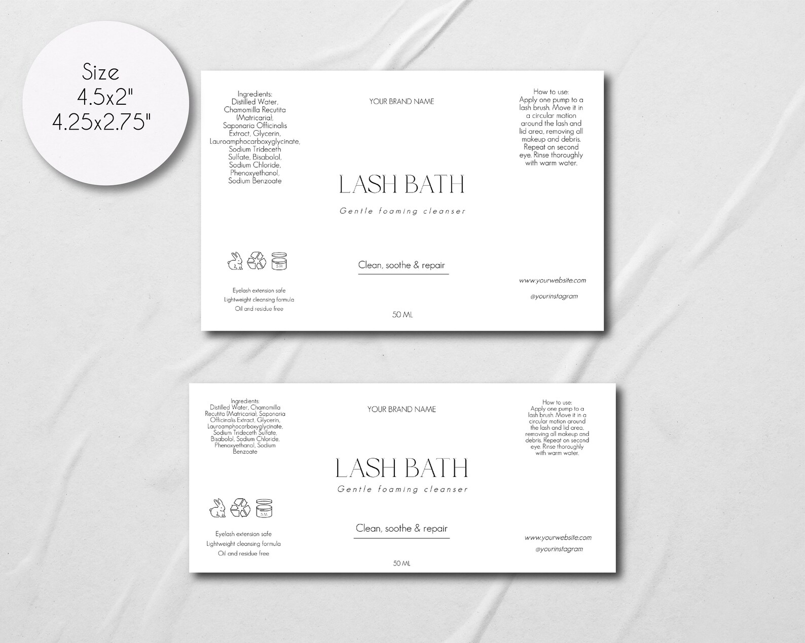 Editable Lash Bath Label Template, Custom Eyelash Foam Cleanser Wrapper ...