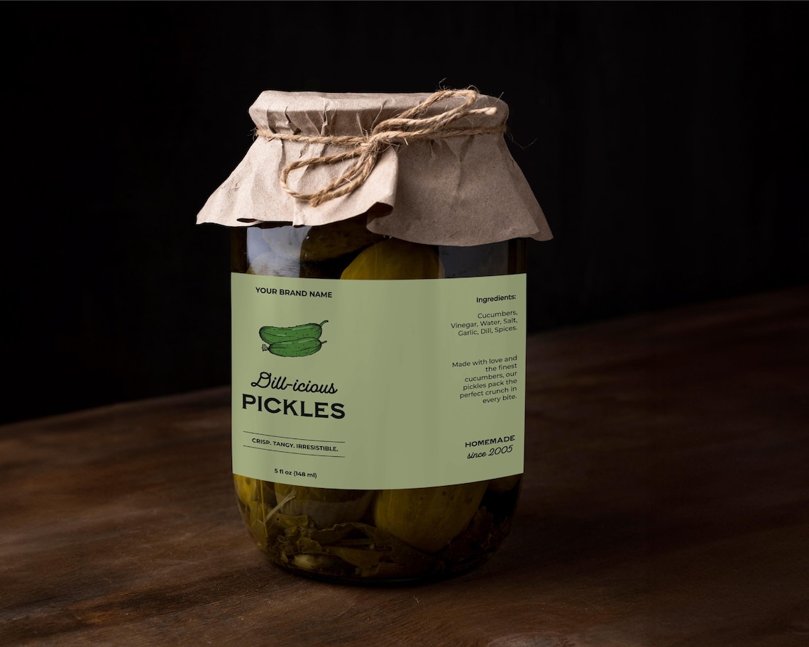 Editable Luxury Dill Pickles Jar Label Template, Printable Minimalist ...