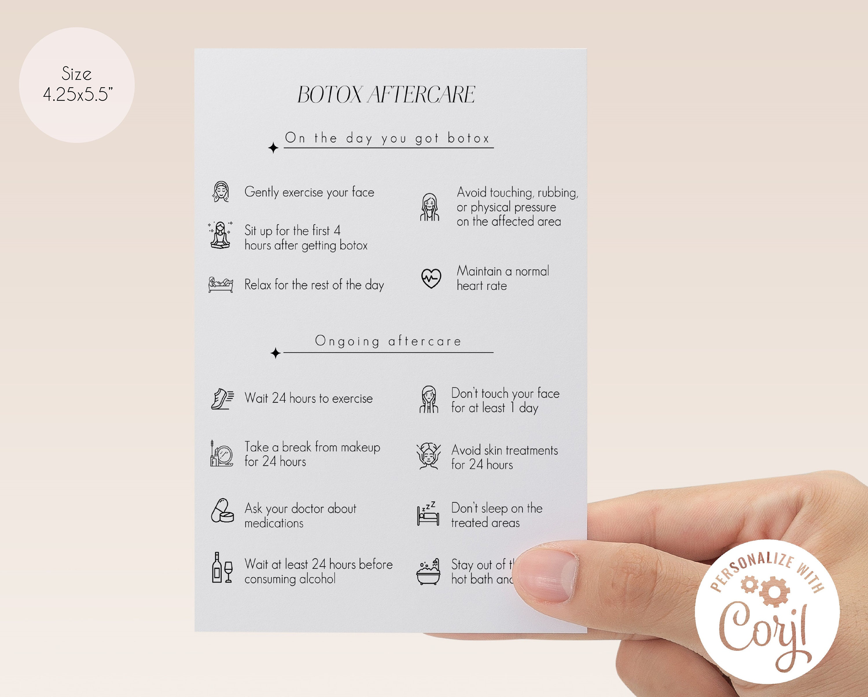 Editable Botox Aftercare Card Template, Custom Minimalist Botox Care ...