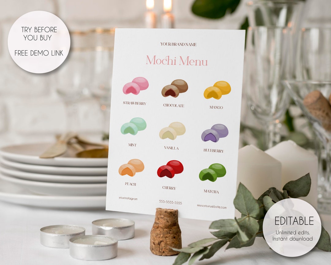 Editable Mochi Menu Template, Printable Mochi Menu Template, Japanese ...