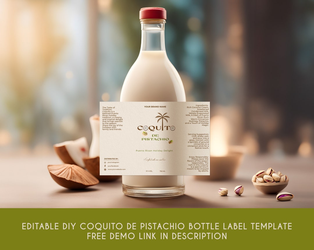Editable Coquito De Pistachio Bottle Label Template, Printable Homemade ...