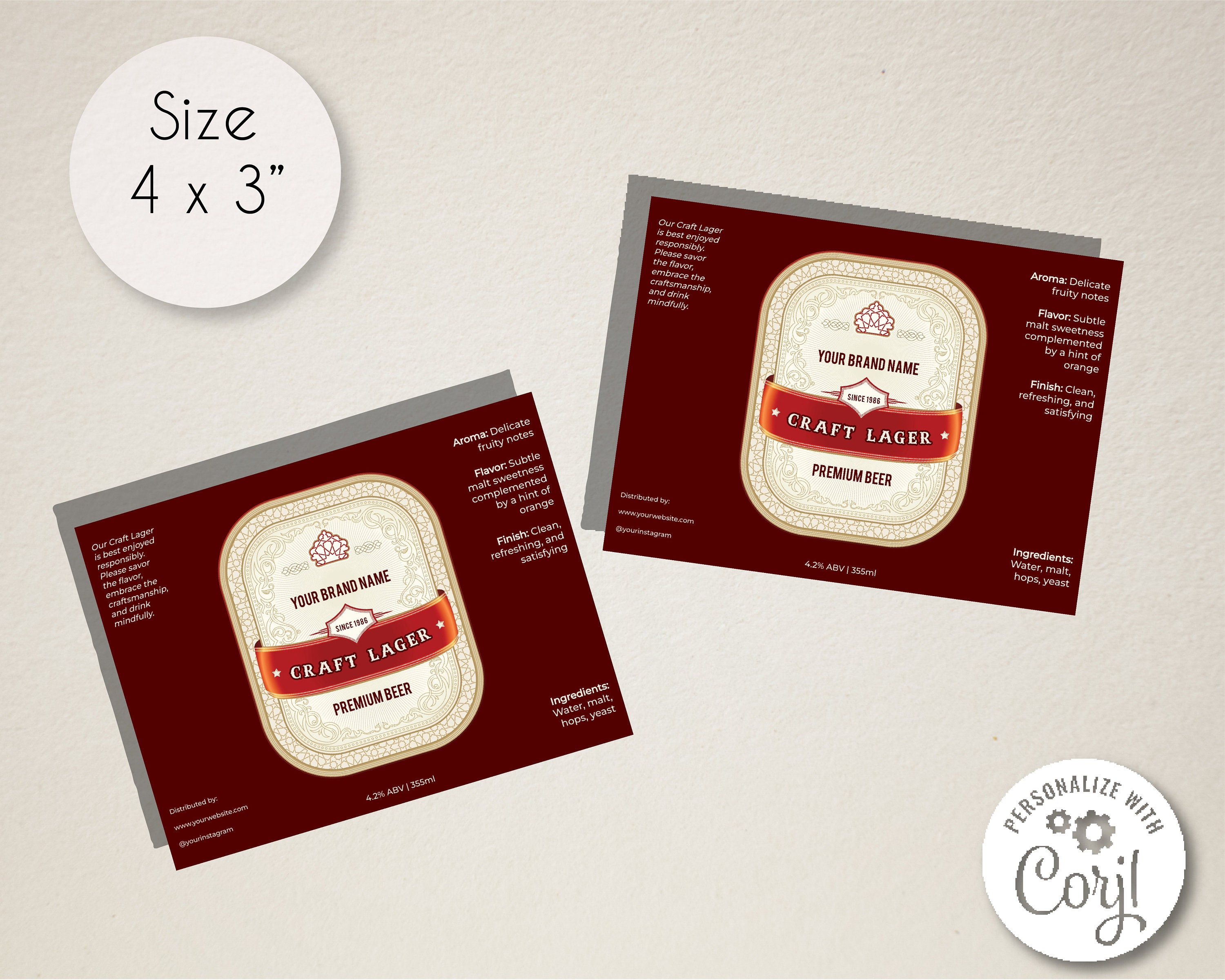 Editable Luxury Beer Bottle Label Template, Printable Custom Ale ...