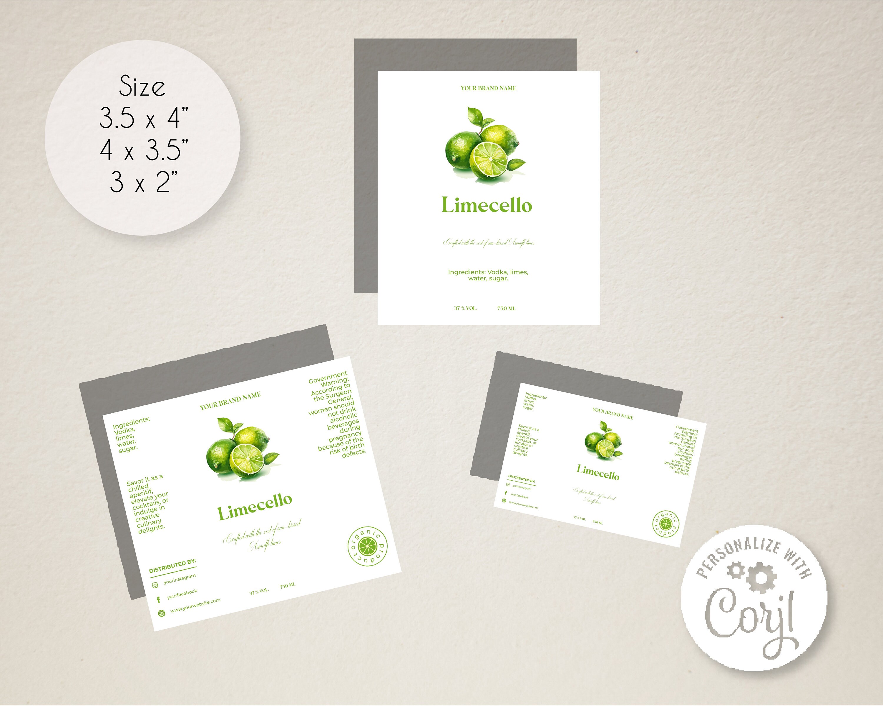 Editable Luxury Limecello Bottle Label Template, Printable Homemade ...