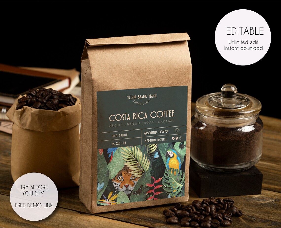 Editable Modern Coffee Bag Label Template, Printable Coffee Bag Label ...
