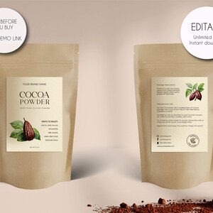 Editable Cocoa Powder Bag Label Template: Custom Packaging (instant ...