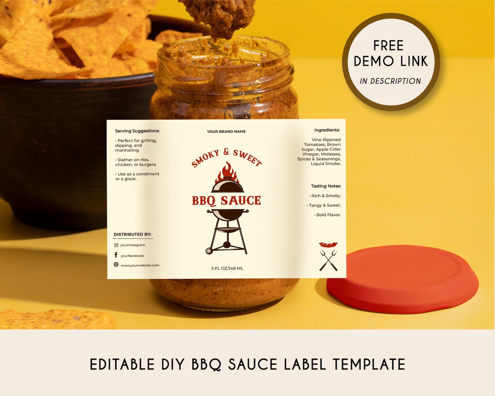 Editable Luxury BBQ Sauce Jar Label Template, Printable Modern Homemade ...
