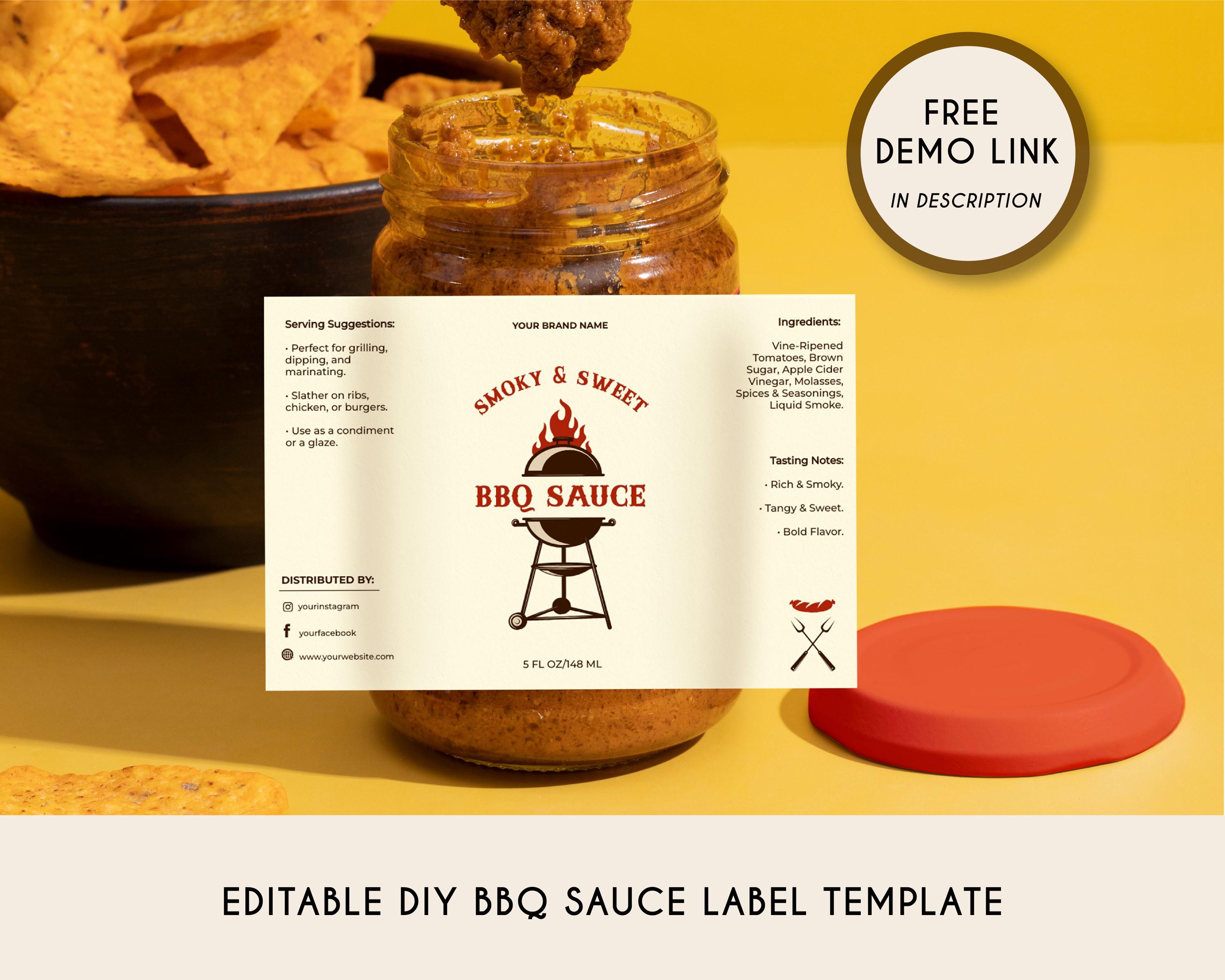 Editable Luxury BBQ Sauce Jar Label Template, Printable Modern Homemade ...