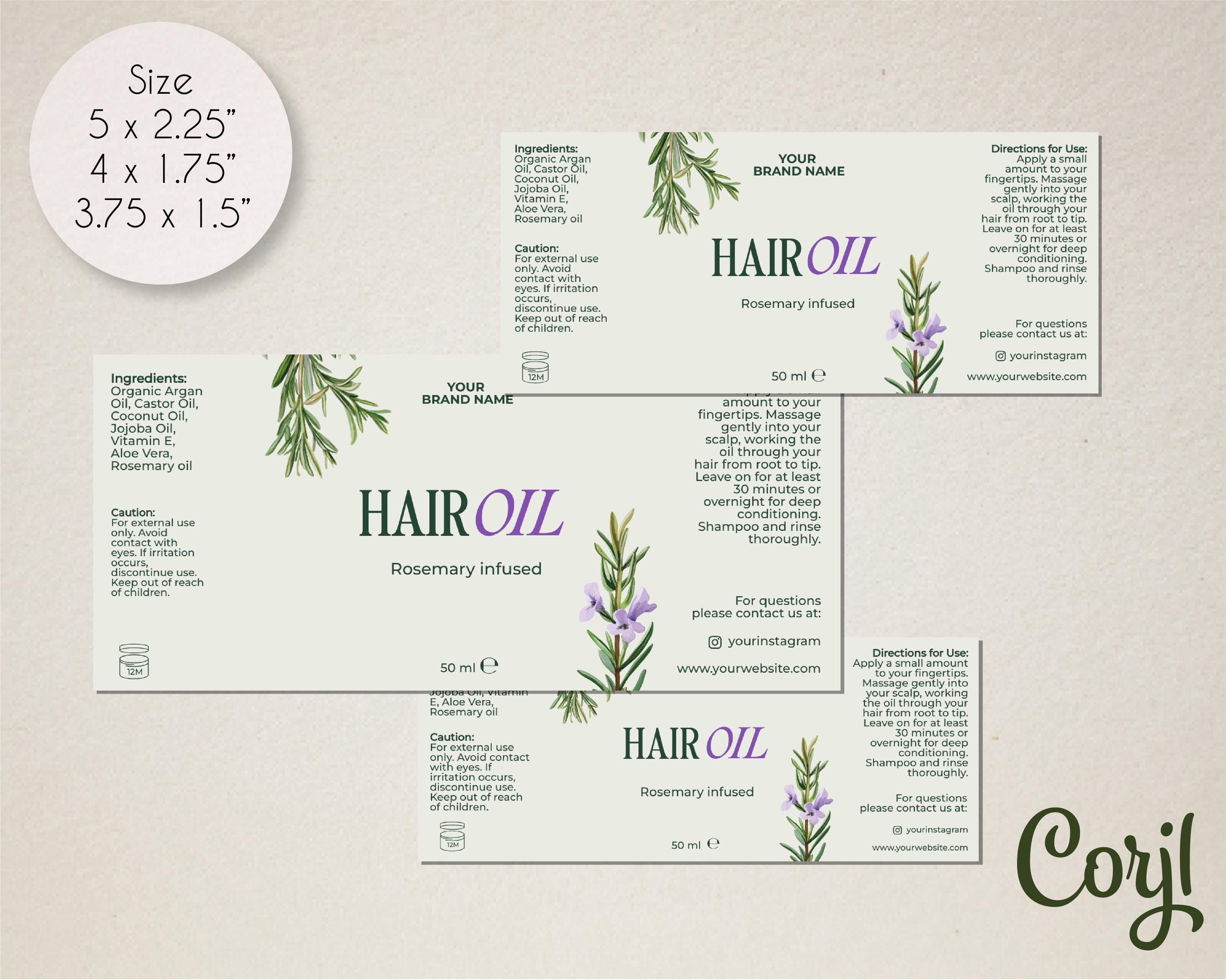 Editable Rosemary Oil Label Template: Custom Hair Growth Serum Sticker ...