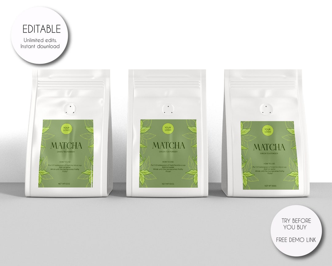 Editable Matcha Tea Label Template Customizable Matcha Green - Etsy ...