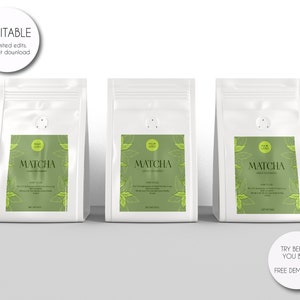 Editable Matcha Tea Label Template Customizable Matcha Green - Etsy