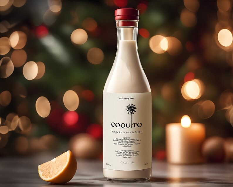 Editable Coquito Bottle Label: Minimalist Christmas Liquor Template ...
