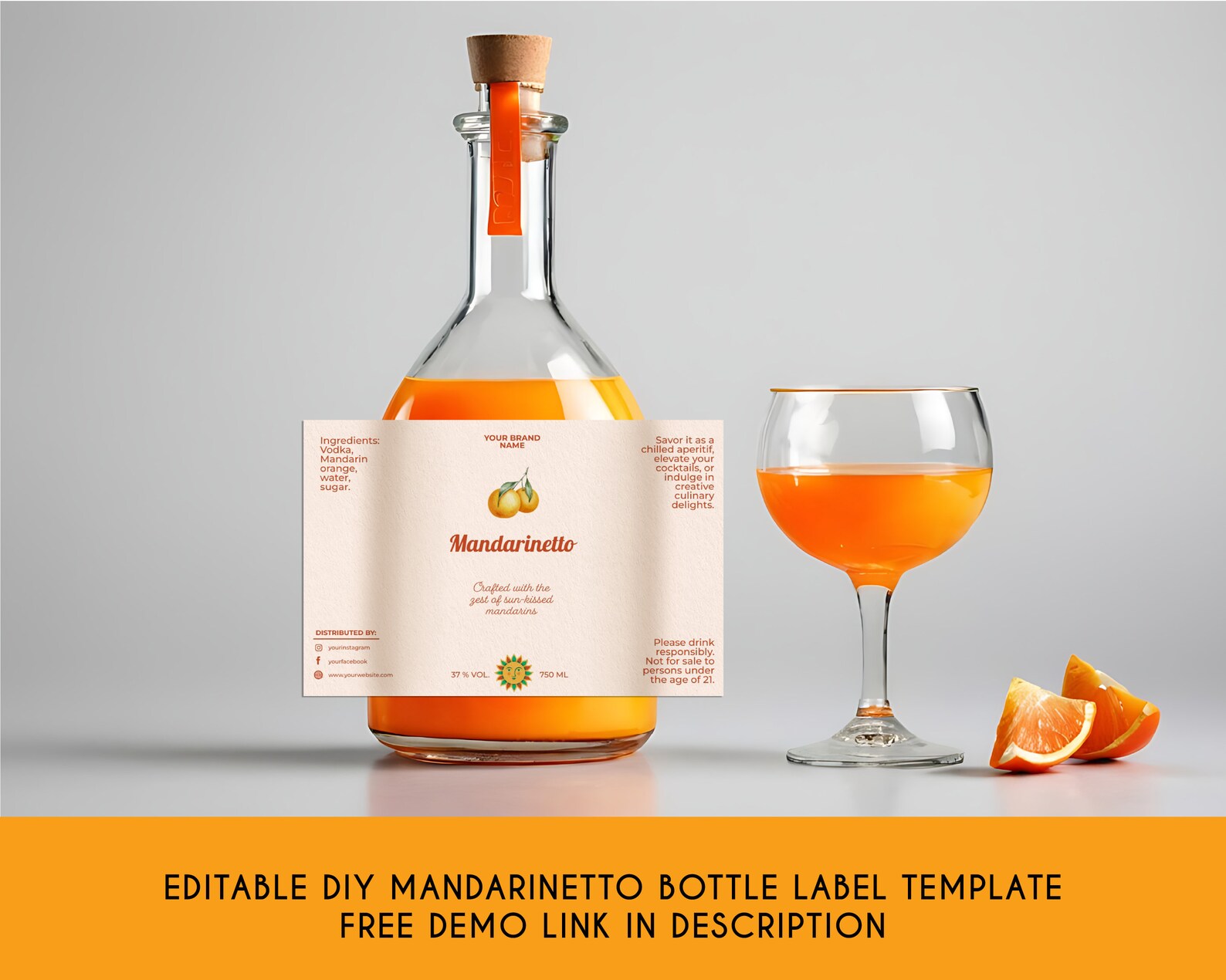 Editable Luxury Mandarinetto Bottle Label Template, Printable Homemade ...
