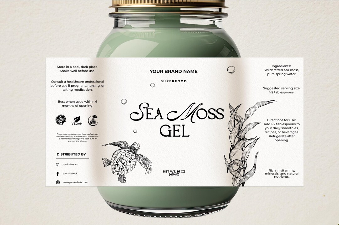 Editable Sea Moss Gel Label Template, Printable Superfood Supplement ...