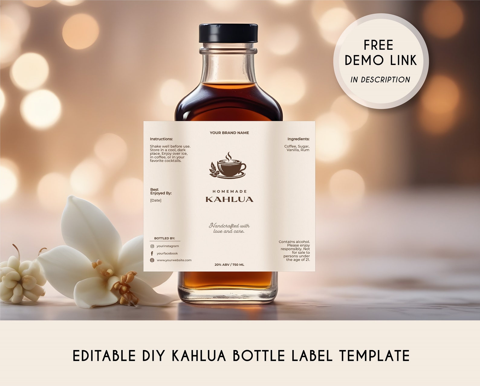 Editable Homemade Kahlua Bottle Label Template, Printable Coffee ...