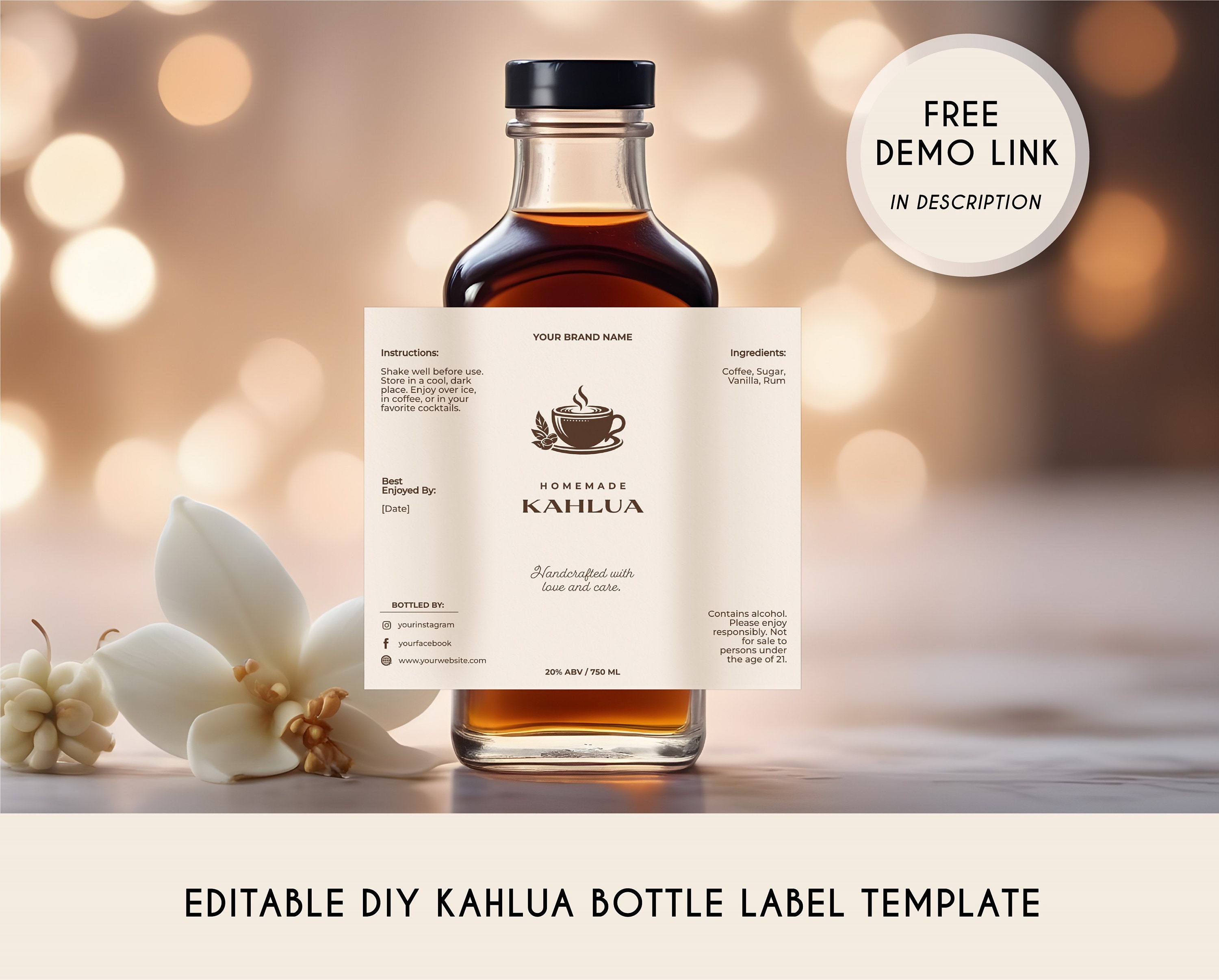 Editable Homemade Kahlua Bottle Label Template, Printable Coffee ...