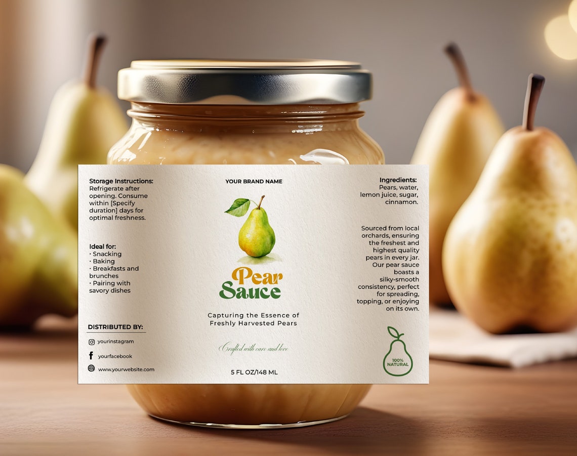 Editable Luxury Pear Sauce Jar Label Template, Printable Modern ...