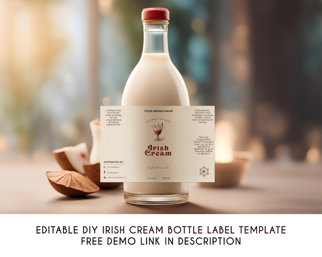 Editable Minimalist Irish Cream Bottle Label Template, Printable ...