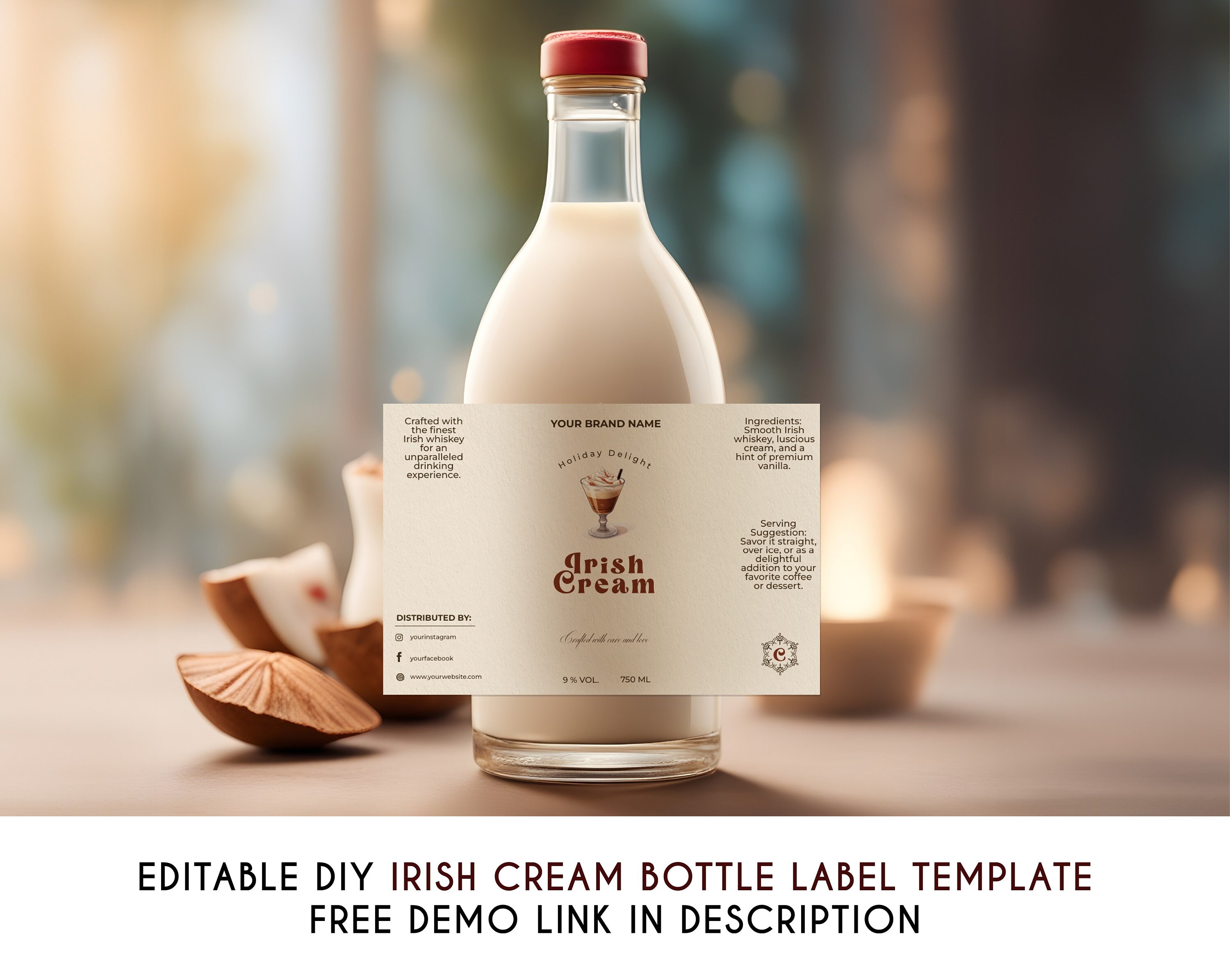 Editable Minimalist Irish Cream Bottle Label Template, Printable ...