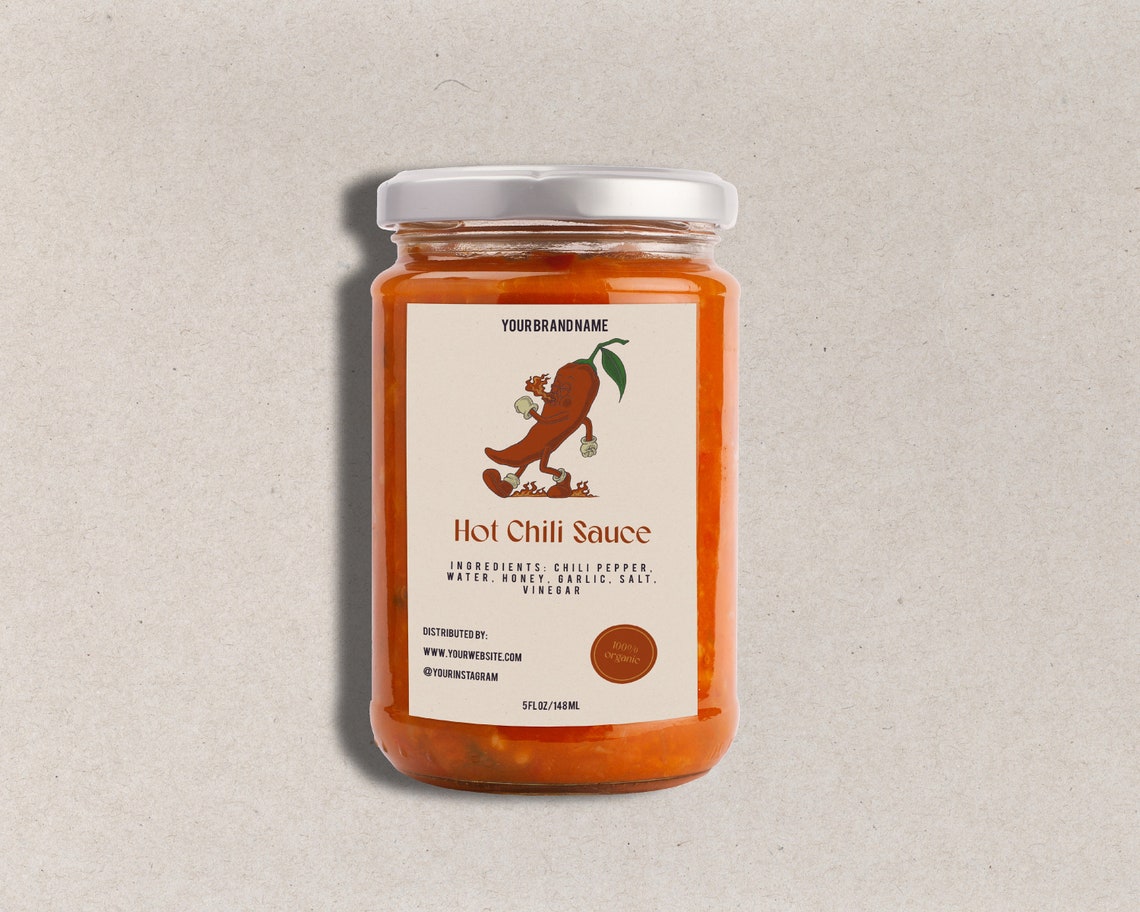 Editable Hot Chili Sauce Bottle Label Template: Modern Food Jar Sticker ...