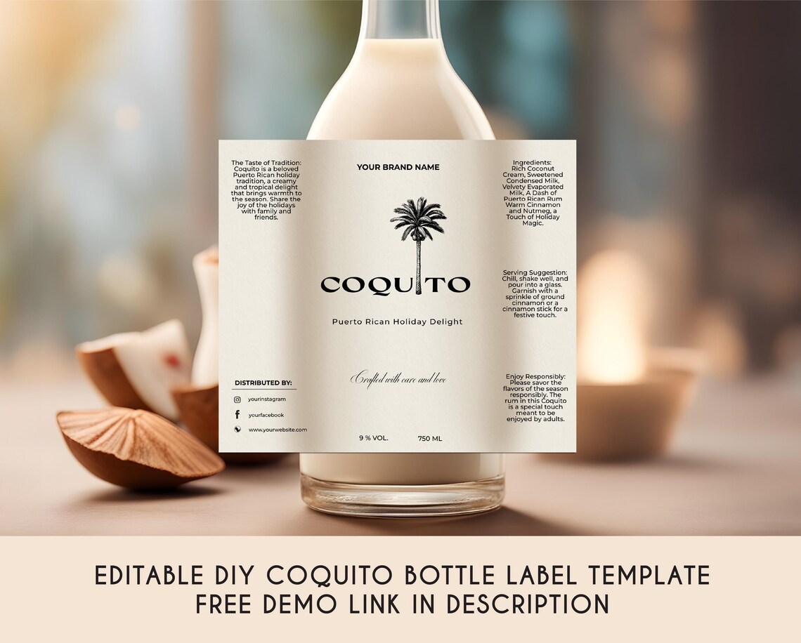 Editable Minimalist Coquito Bottle Label Template, Printable Modern ...