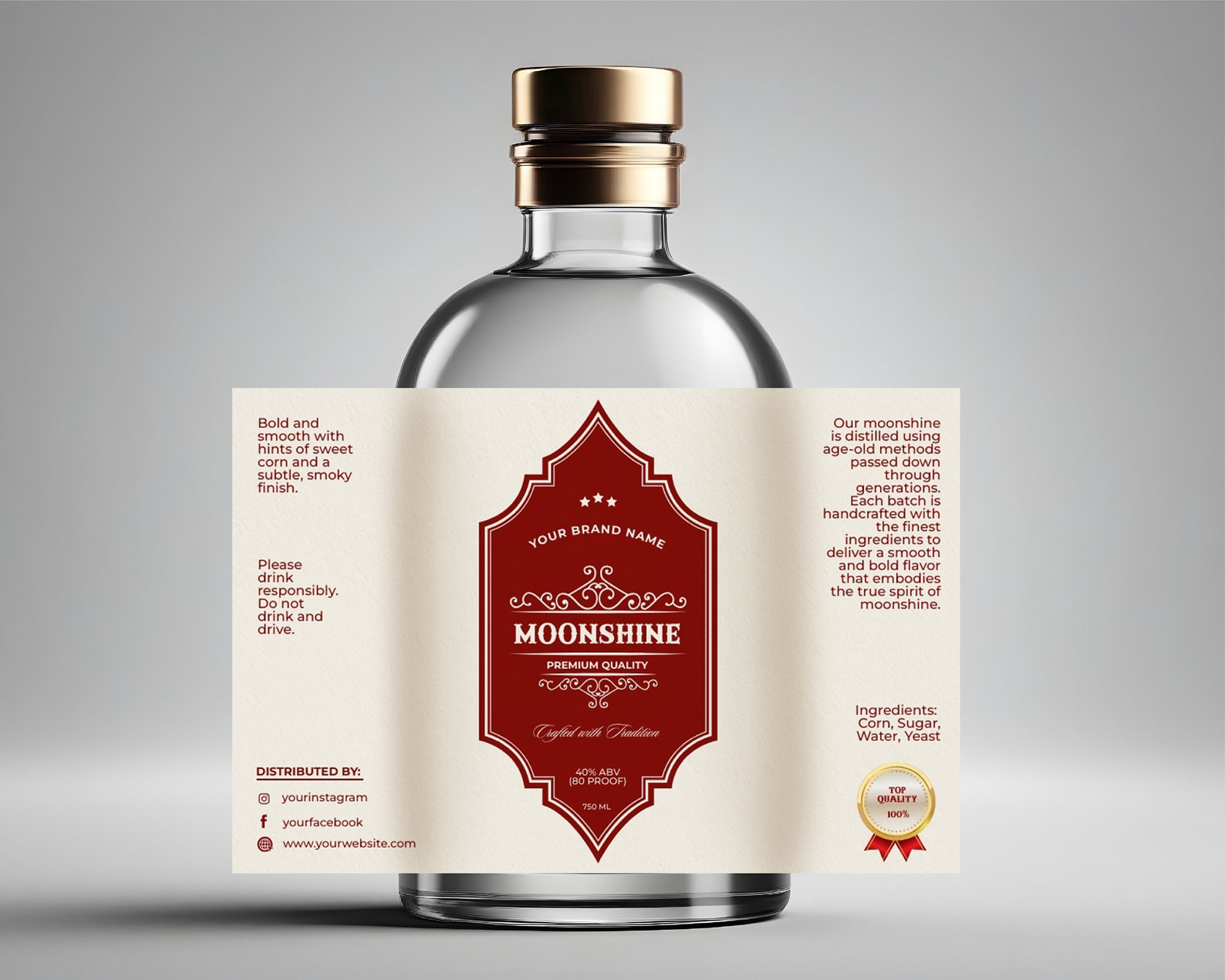 Editable Luxury Moonshine Label Template, Printable Homemade Moonshine Sticker, Custom Alcoholic ...
