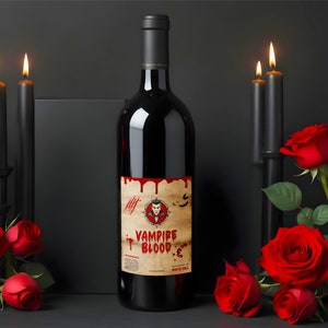 Editable Vampire Blood Wine Label: Halloween Party Sticker Template ...