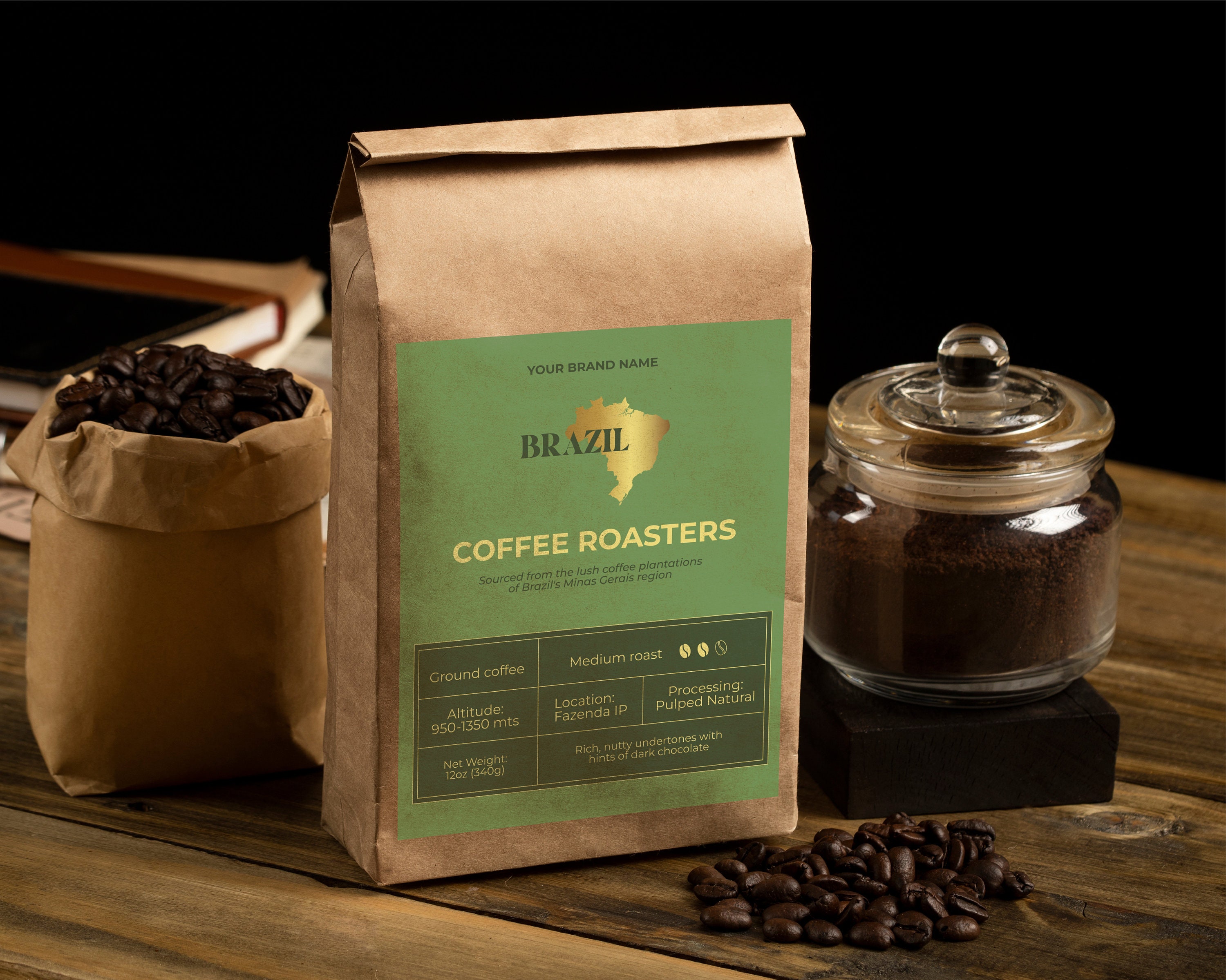 Editable Modern Brazil Coffee Bag Label Template, Printable Luxury ...