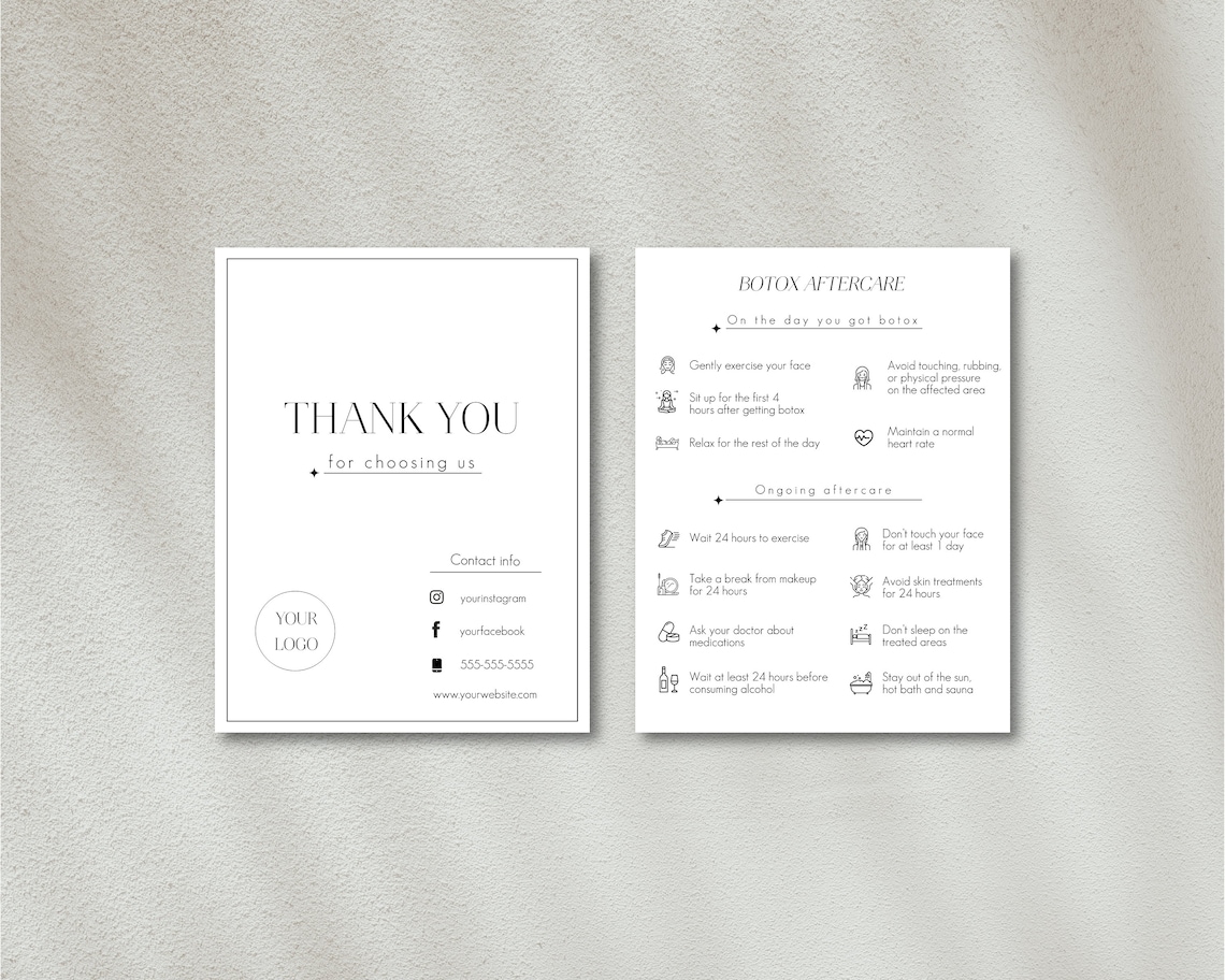 Editable Botox Aftercare Card Template, Custom Minimalist Botox Care ...