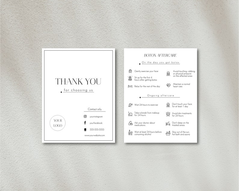 Editable Botox Aftercare Card Template, Custom Minimalist Botox Care ...