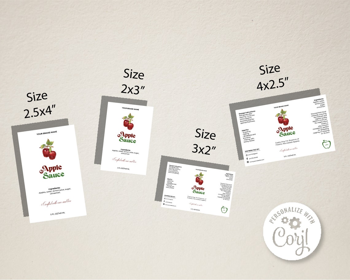 Editable Luxury Apple Sauce Jar Label Template, Printable Modern ...