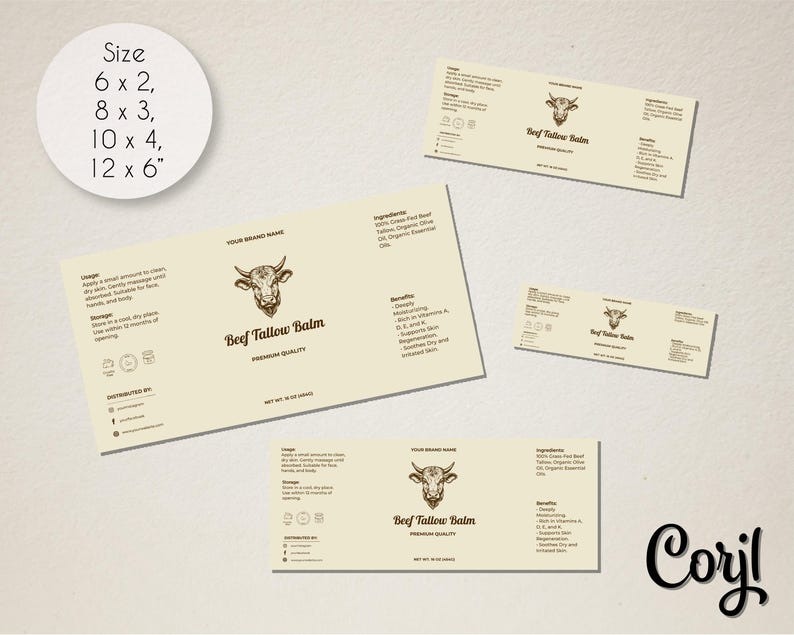 Editable Beef Tallow Balm Jar Label: Minimalist Sticker (digital ...