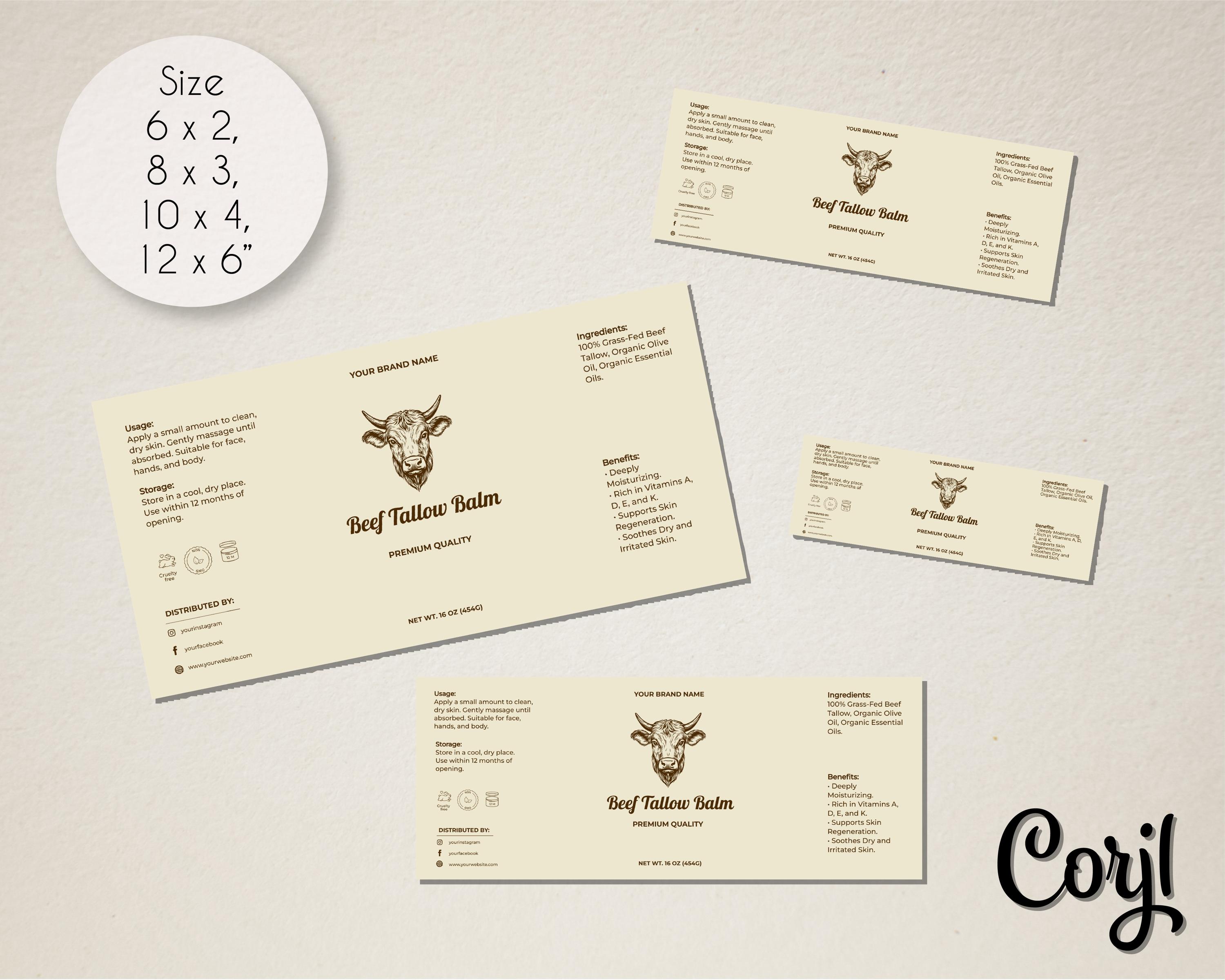 Editable Beef Tallow Balm Jar Label: Minimalist Sticker (digital ...