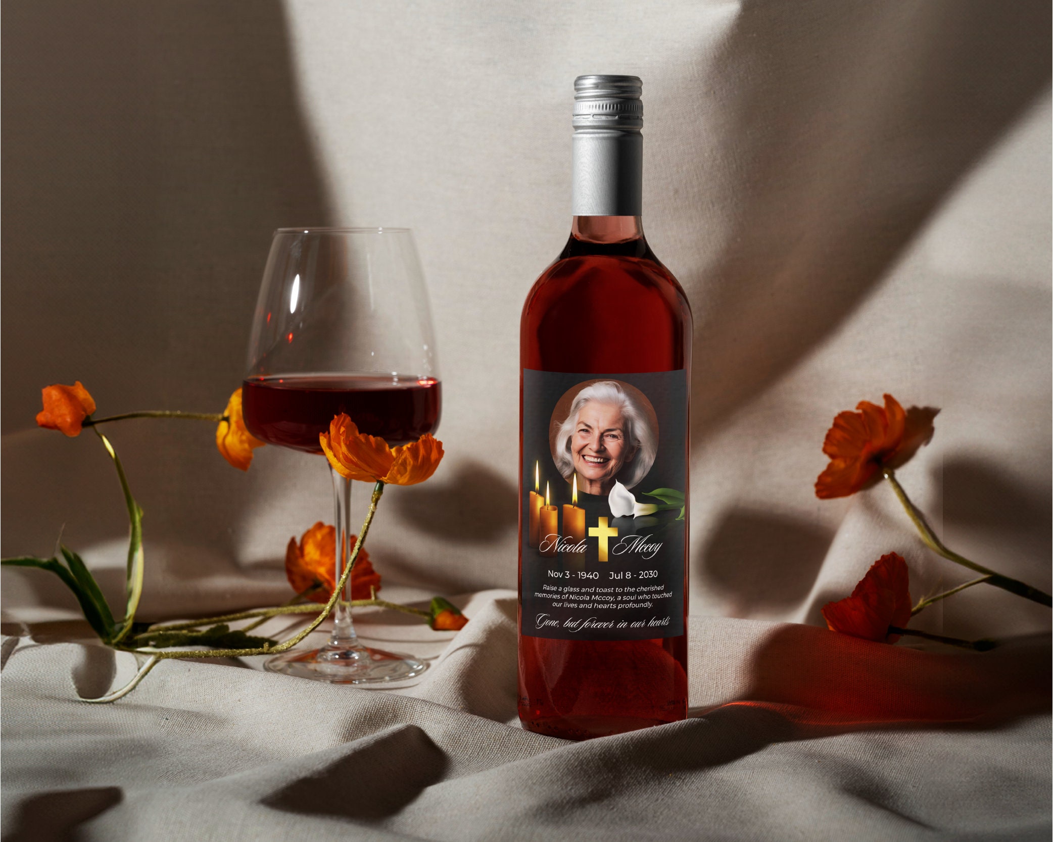 Editable in Loving Memory Photo Memorial Wine Label Template, Printable ...