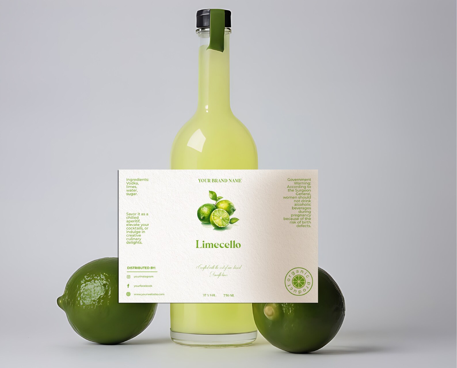 Editable Luxury Limecello Bottle Label Template, Printable Homemade ...