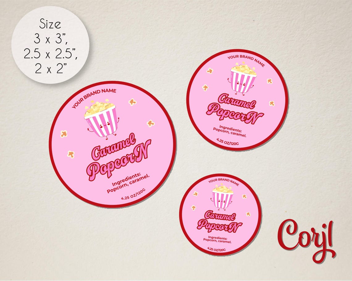 Editable Popcorn Round Label Template, Printable Playful Popcorn ...