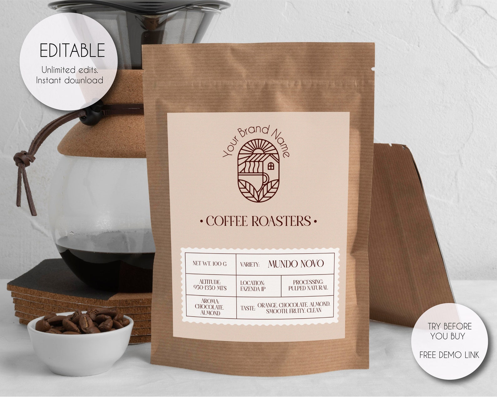 Editable Modern Coffee Bag Label Template Customizable - Etsy Australia