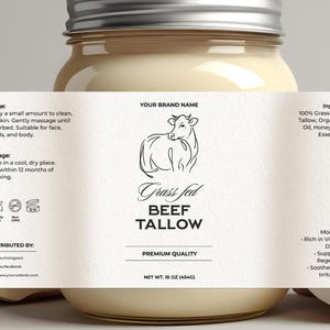 Editable Beef Tallow Jar Label Template: Minimalist Balm Sticker ...