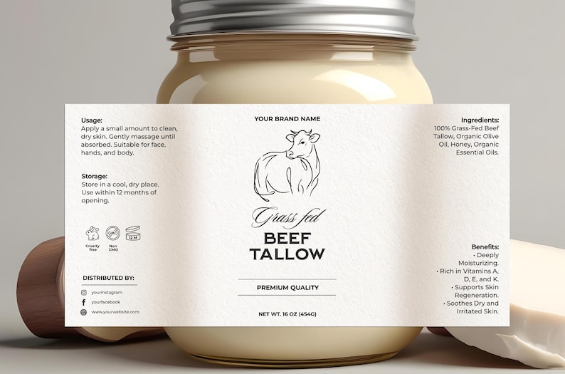 Editable Beef Tallow Jar Label Template: Minimalist Balm Sticker ...